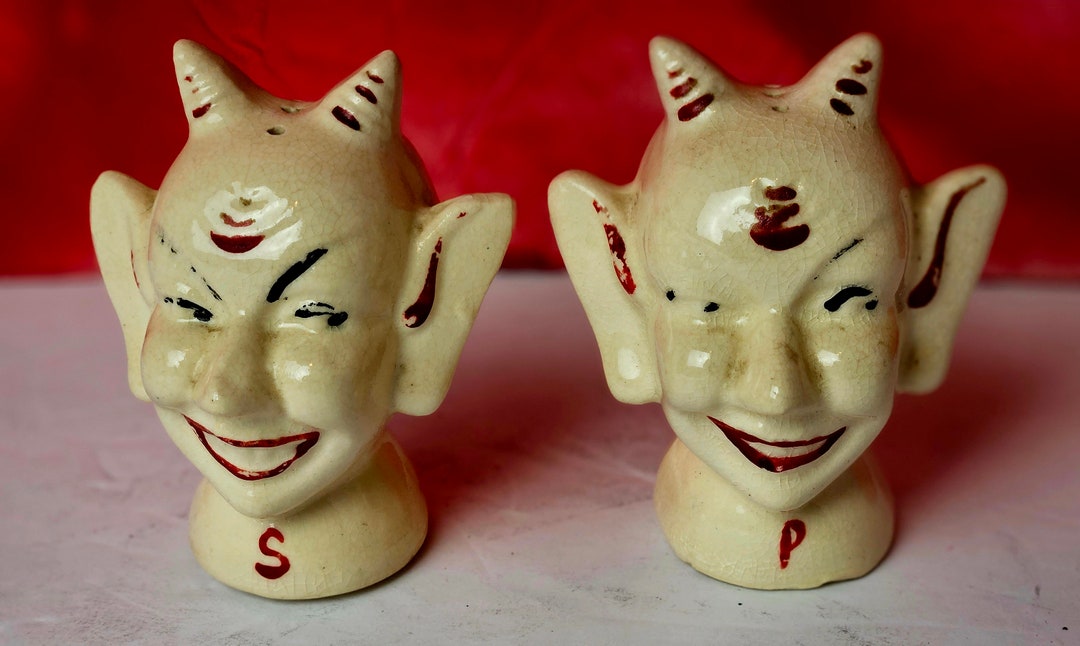 Mid Century Mod Vintage White Devil Salt and Pepper Shaker Set Krumpus ...