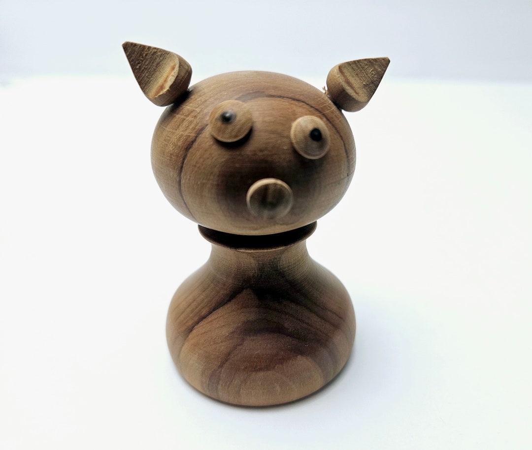 Vintage Teak Piggy Pig Head Toy Figure - Etsy