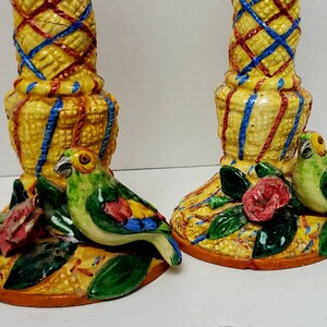 Vintage Majolica Parrot Candlesticks Set of 2 | Colorful Ceramic Bird ...