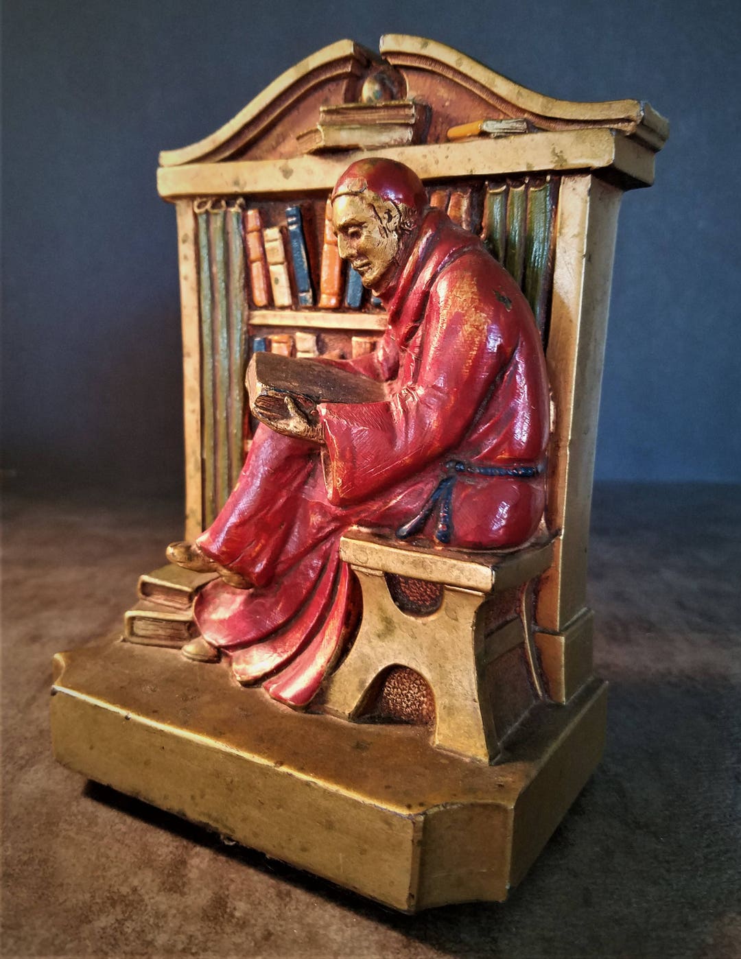 Louis V. Aronson Monk/cardinal Reading Book Antique Bookend | Doorstop ...
