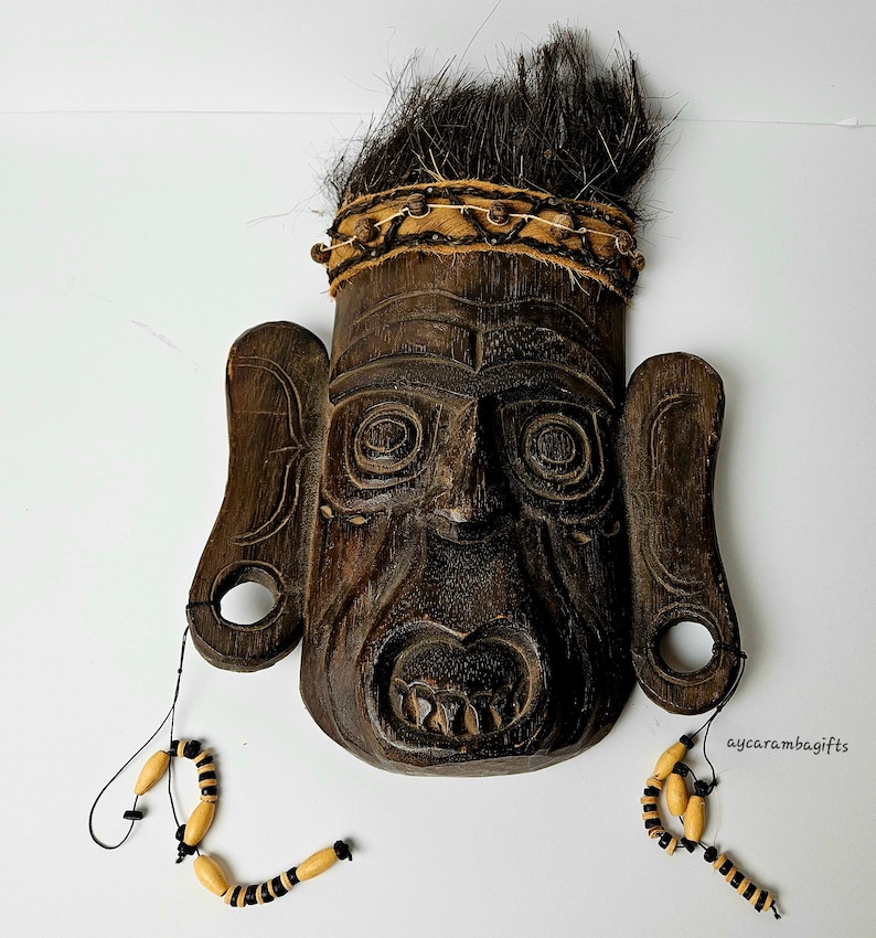 Primitive Antique Handcarved Wood Ceremonial Tribal Mask With Hair ...