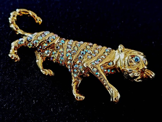 Vintage Gold Tone Tiger Embedded With Brilliant Crystal - Etsy