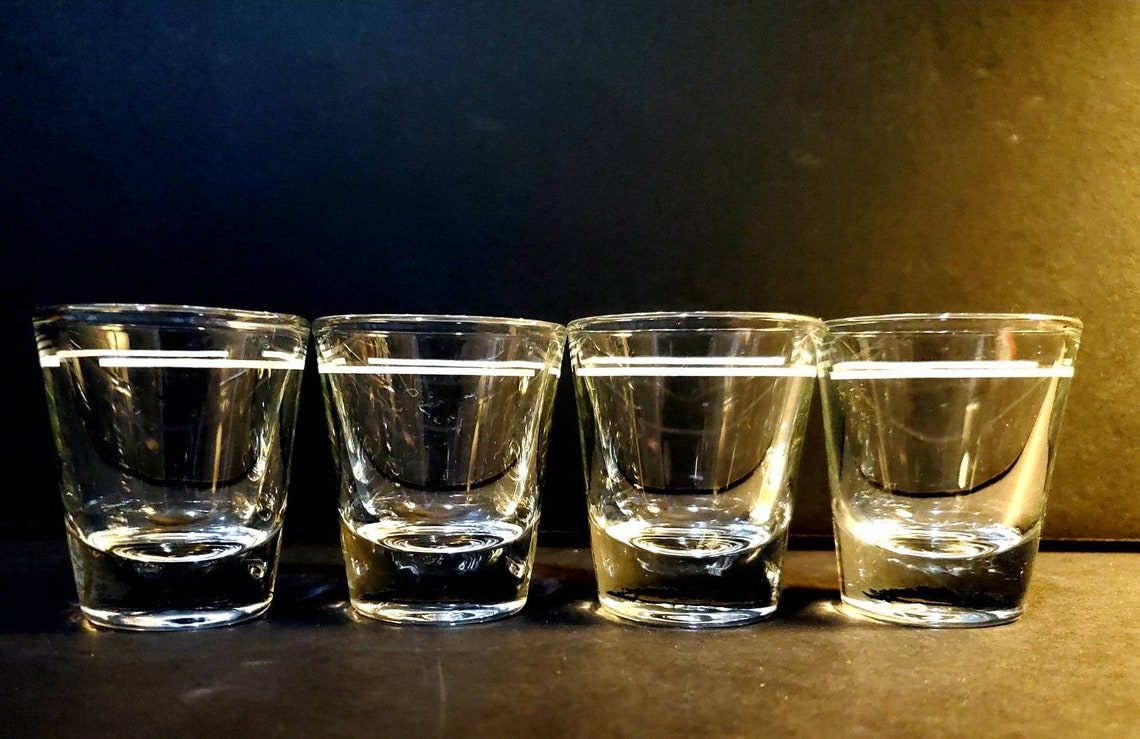 Vintage Glass White Line Shot Glass S/4 | Etsy