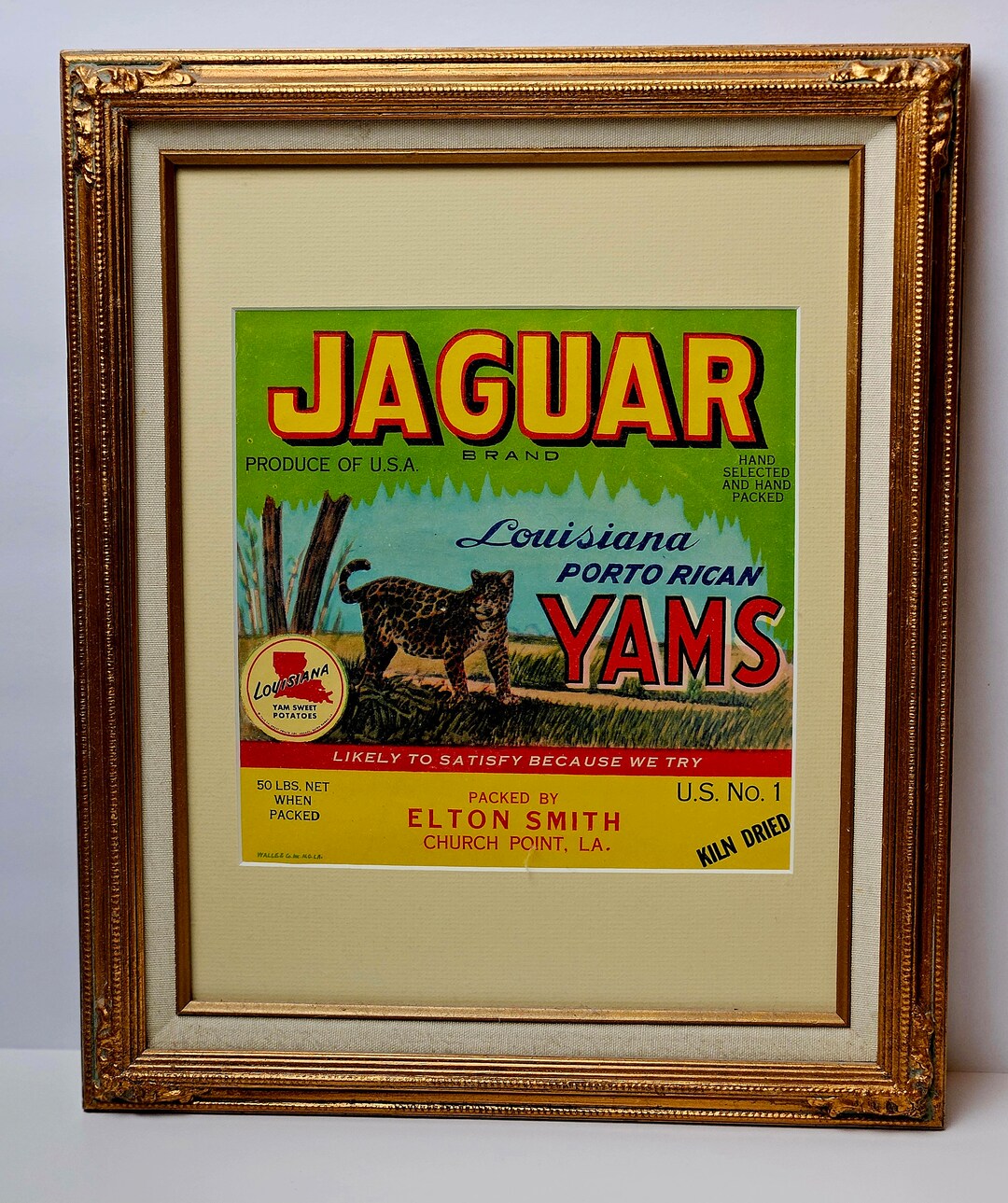 Vintage Jaguar Brand Yams Crate Label - Framed Louisiana Art - Etsy