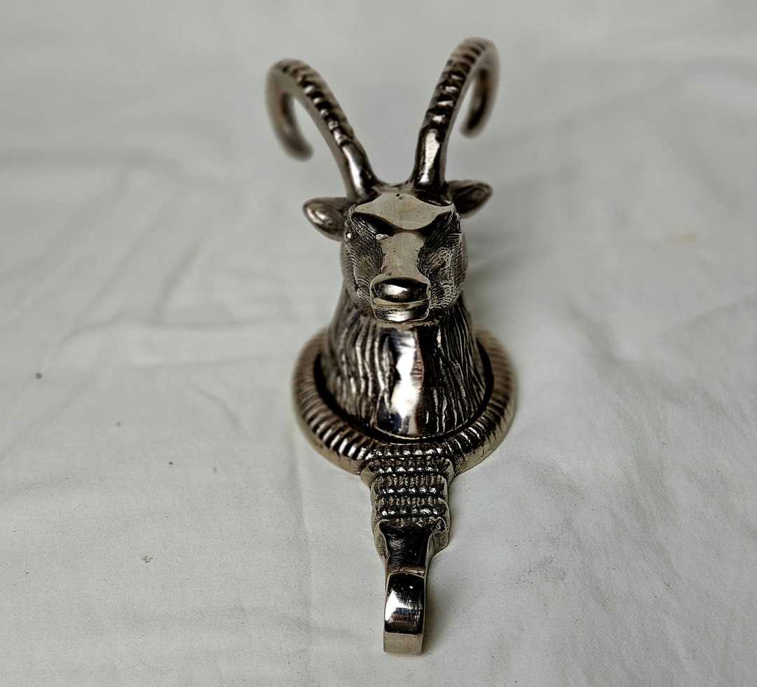 Polished Aluminum Ibex Deer Head Wall Hook Wall Accents Capricorn Goat ...