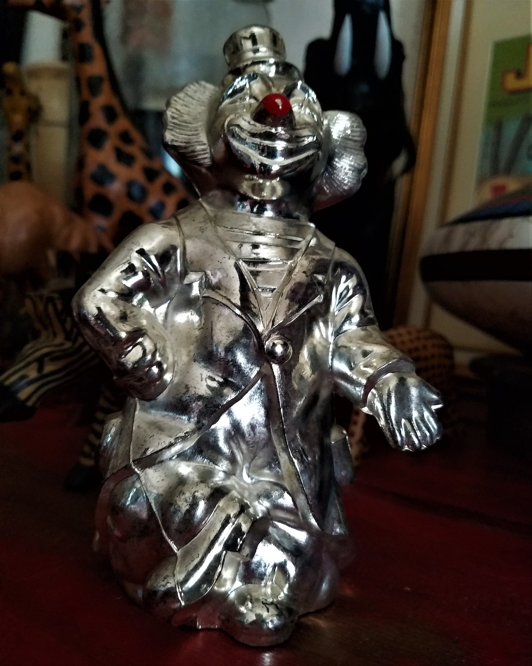 Vintage Silver Cast Metal Circus Clown With Red Nose Piggy Bank - Etsy