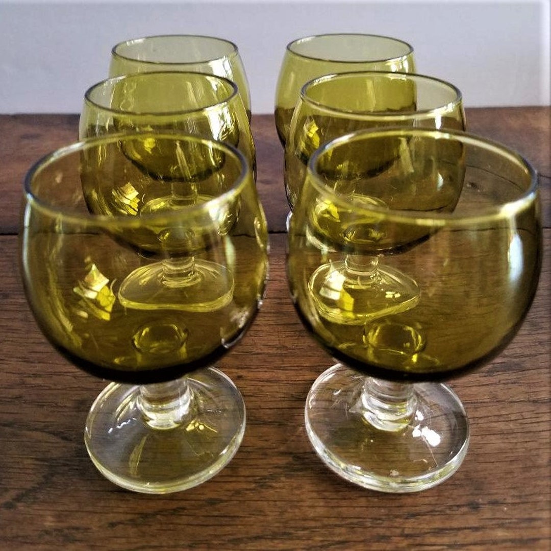 Mid Century Short Clear Stemmed Balloon Cordial Aperitif Cognac Glasses ...