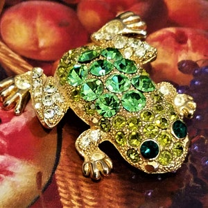 Frog Crystal Studded Frog Brooch Pin Large Gold Tone Frog - Etsy