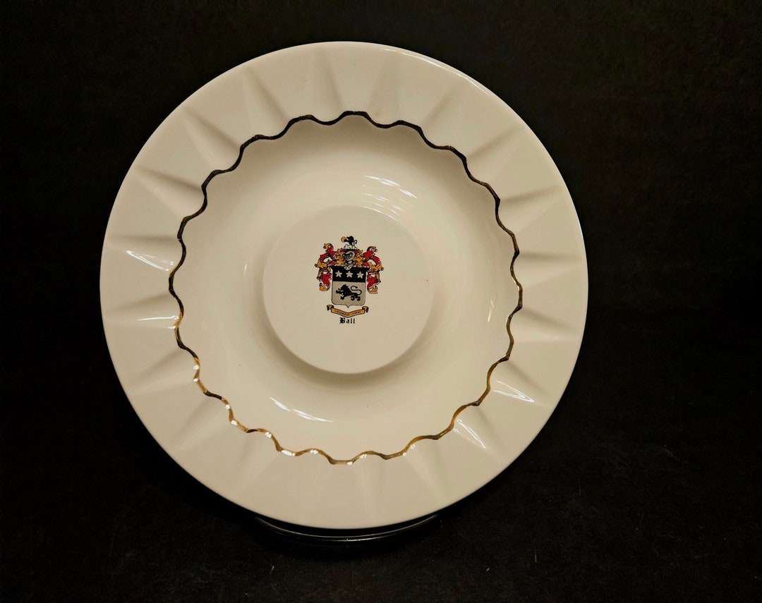 Vintage Ball Family Crest Ashtray: Hycroft Fine Pottery With 22K Gold ...