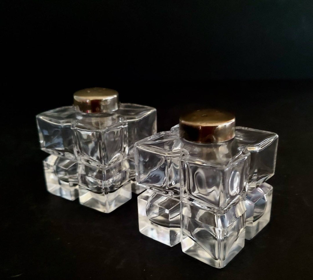 Vintage Cut Glass Cube Salt and Pepper Shaker Set - Etsy