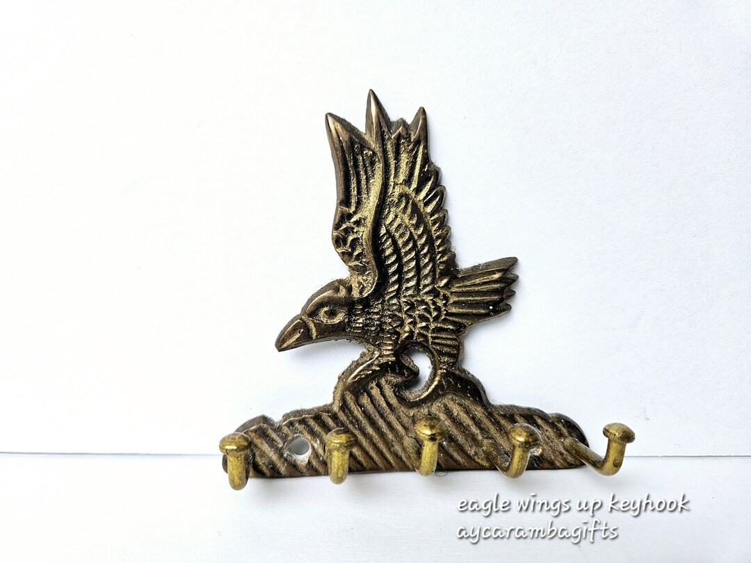 Vintage Solid Brass Eagle Wings up Wall Mount Key Hook • 5 Key Station ...