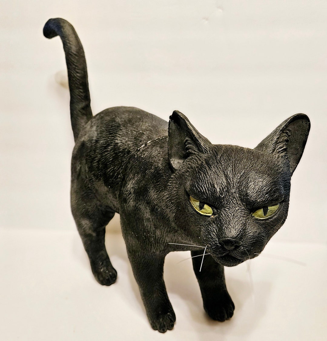 Large Vintage Black Cat Halloween Prop Scary Halloween Black Cat Prop ...