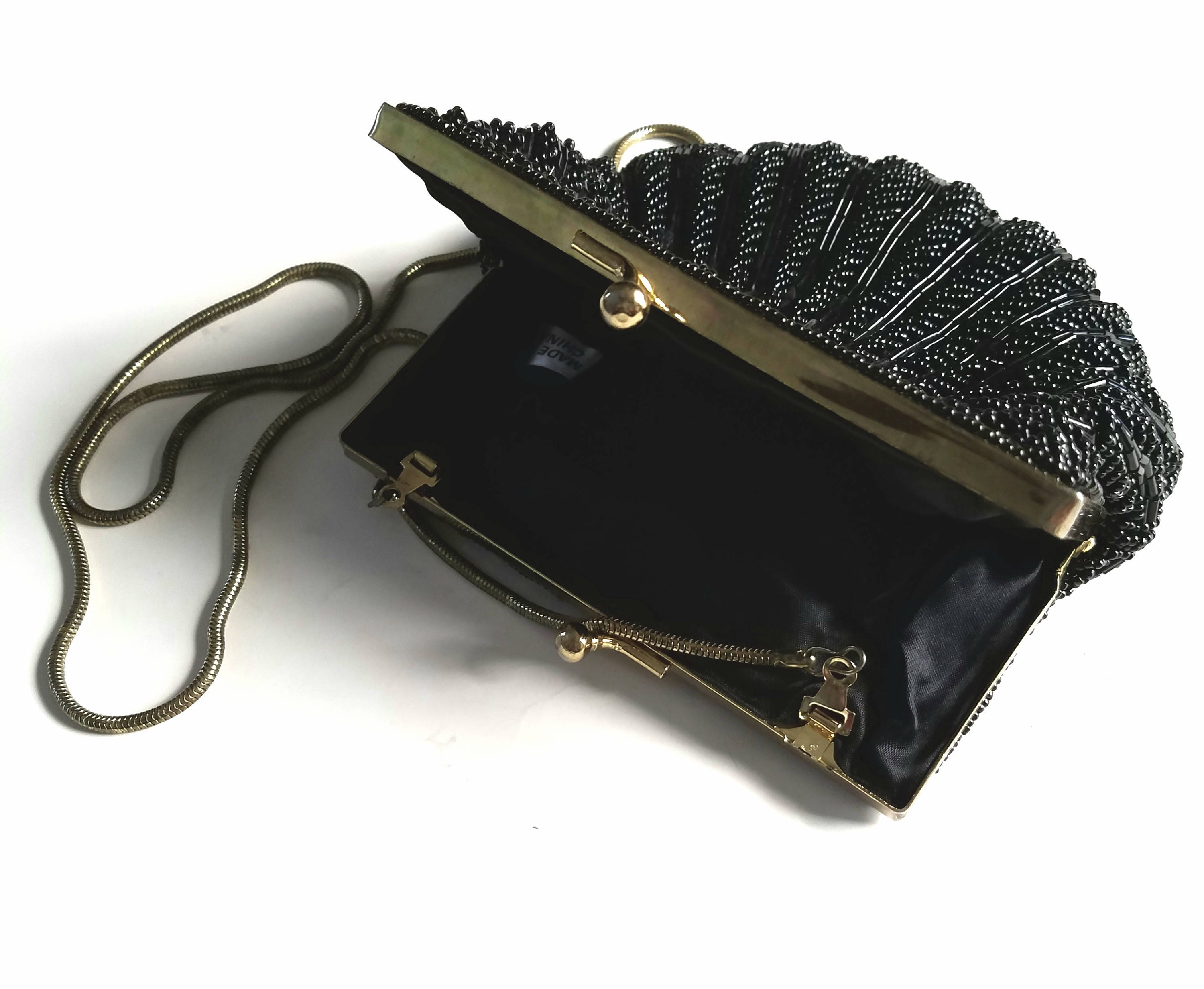 Vintage Black Beaded Kiss Lock Clasp Scalloped Clamshell - Etsy