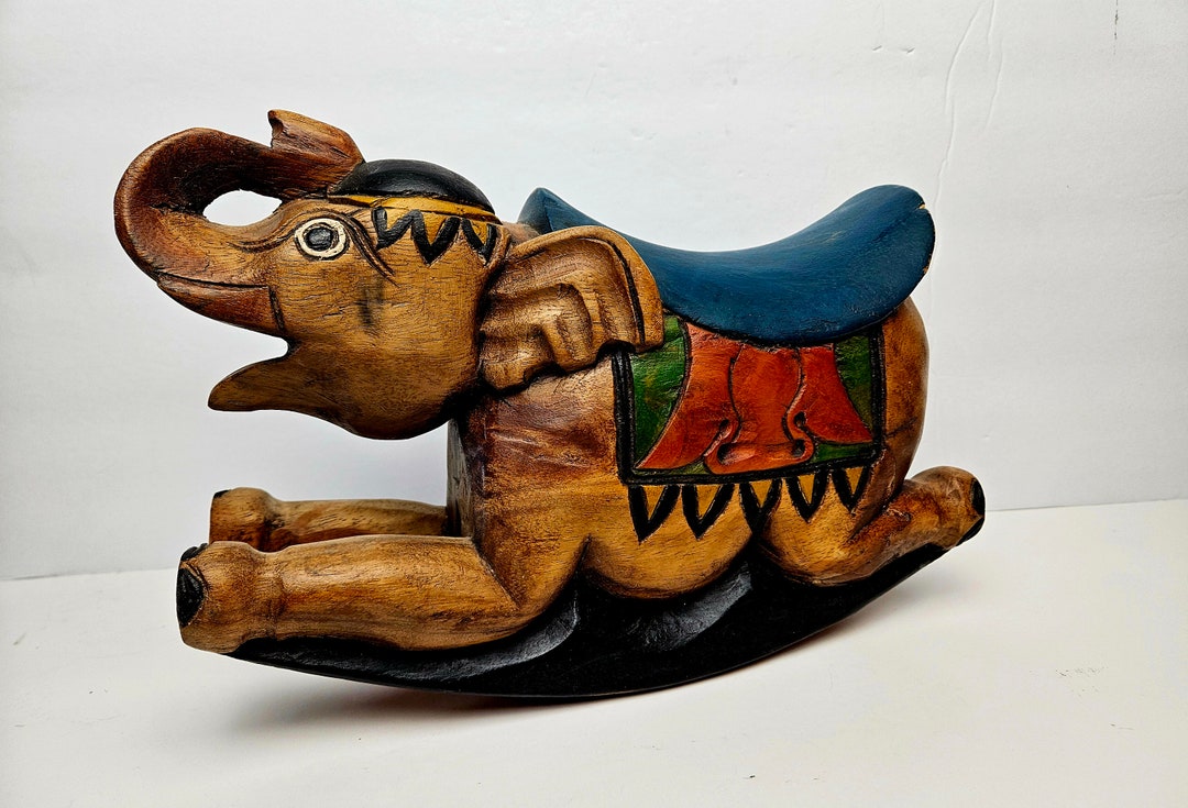 Vintage Hand-carved Wood Carousel Elephant Toy - 1940s FAO Schwartz ...
