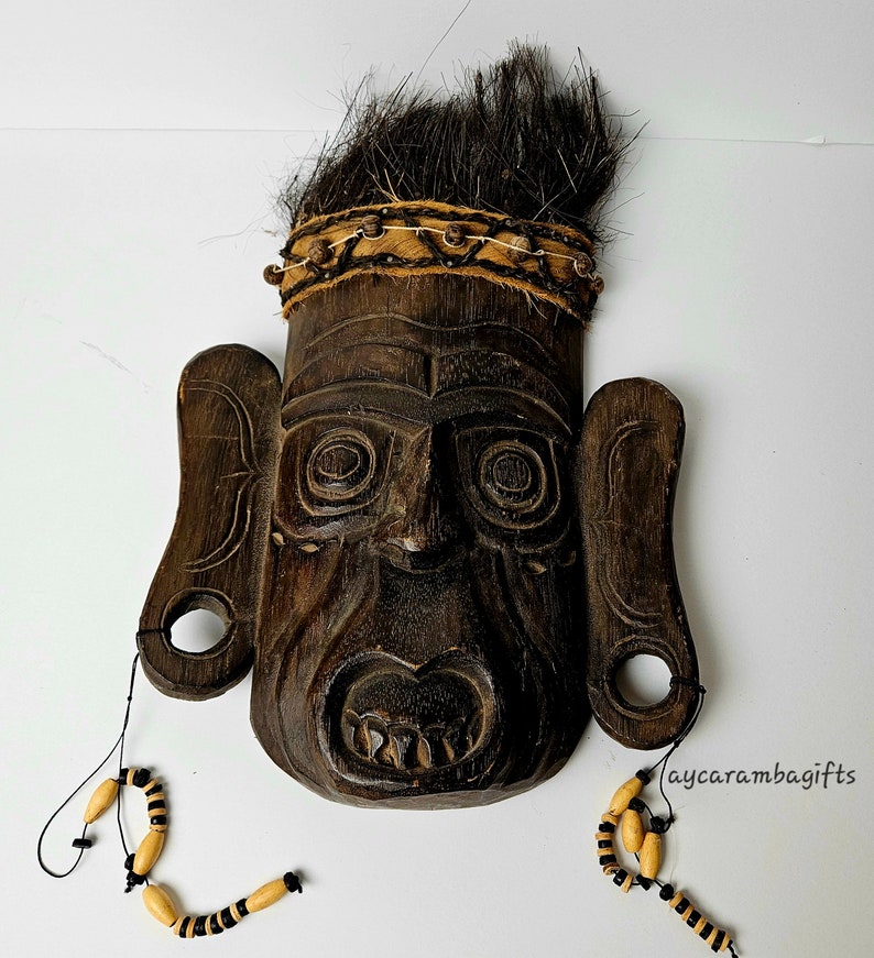 Primitive Antique Handcarved Wood Ceremonial Tribal Mask With Hair ...