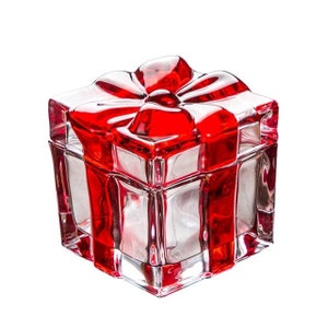 Vintage Crystal Glass Gift Box With Red Butterfly Knot Bow Candy Box ...