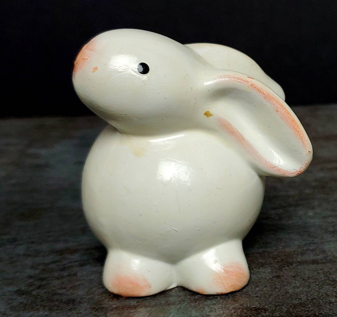 Vintage White Pottery Bunny Rabbit With Pink Nose - Etsy