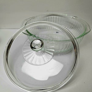 Vintage Pyrex Covered Casserole Baking Dish Green Tinted Ribbed Glass ...