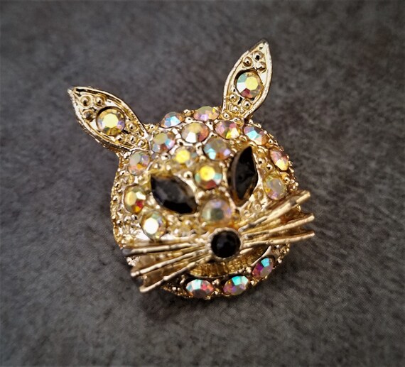 Vintage Warner Kitty Cat Aurora Borealis Rhinestone B… - Gem