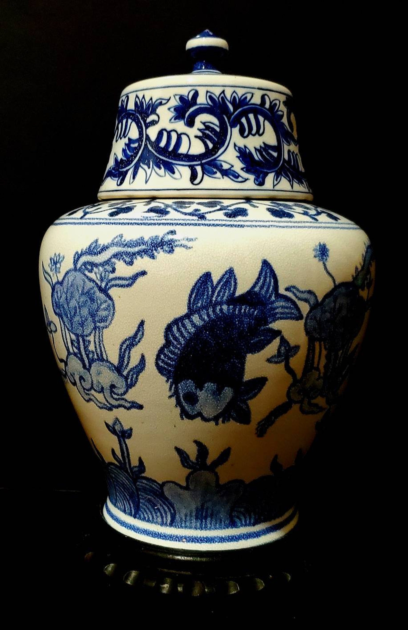 Vintage Chinese Blue and White Hand Painted Koi Fish Facing up - Etsy