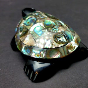 Vintage Black Obsidian Abalone Mother of Pearl Shell Turtle Figurine - Etsy