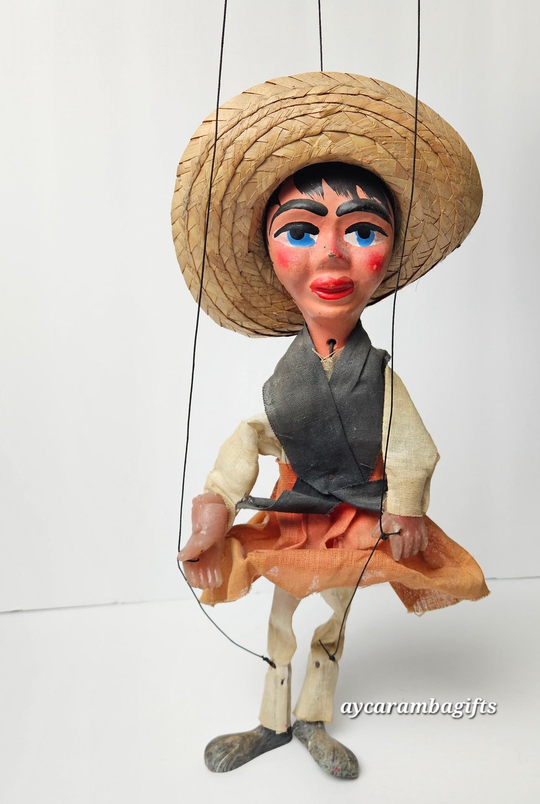Vintage Handmade, Hand Painted Mexican Senorita Marionette Girl String ...