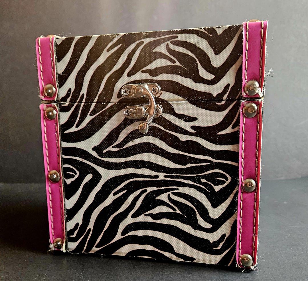 Vintage Zebra Print With Pink Trim Storage Cube Box/trunk With Metal ...