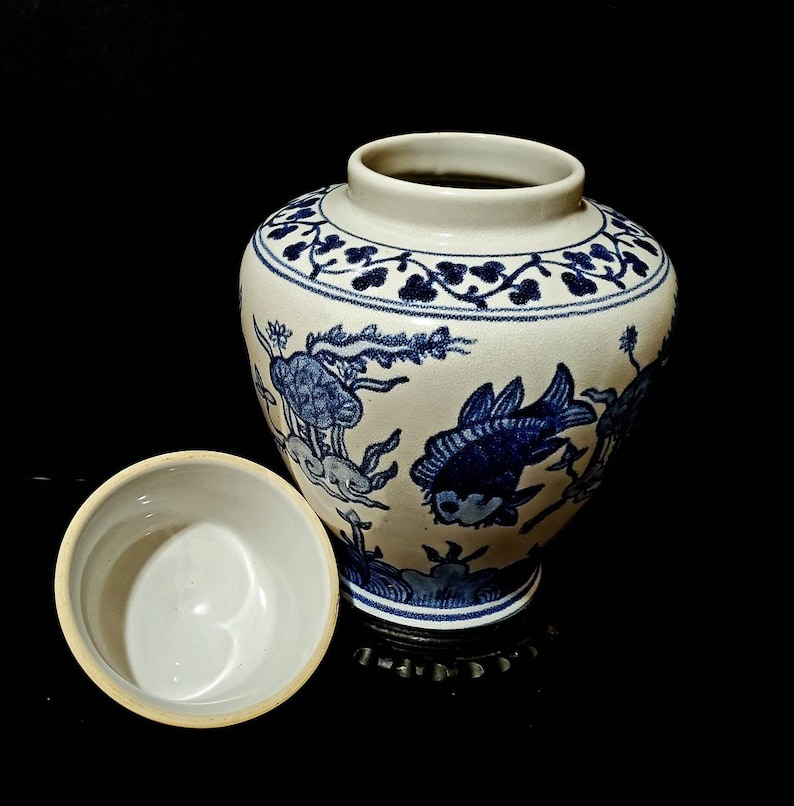 Vintage Chinese Blue and White Hand Painted Koi Fish Facing up - Etsy