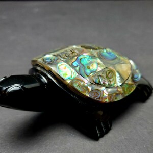 Vintage Black Obsidian Abalone Mother of Pearl Shell Turtle Figurine - Etsy