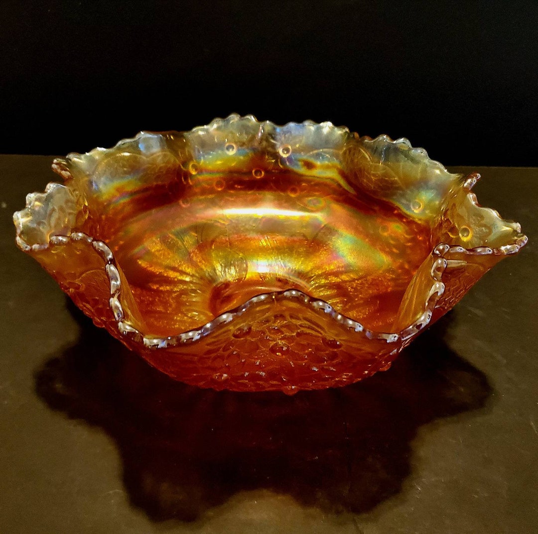 Antique Fenton Orange Tree Golden Iridescent Ruffled Three Footed ...