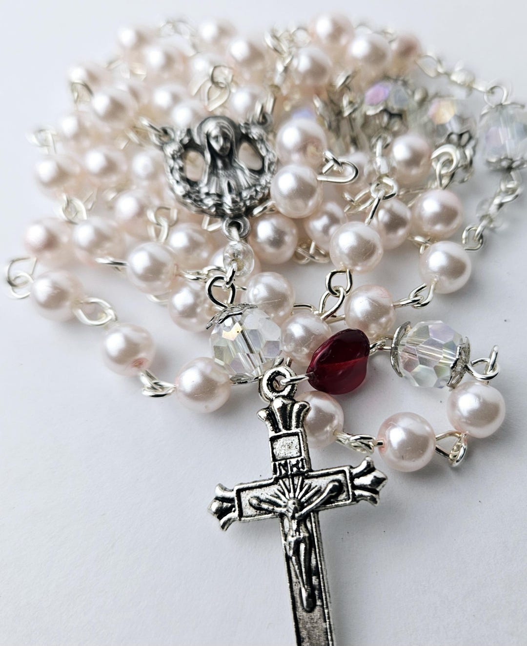 Pretty in Pink Catholic Rosary Pink Pearl With Blessed Mary Center - Etsy