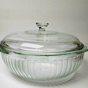 Vintage Pyrex Covered Casserole Baking Dish Green Tinted Ribbed Glass ...