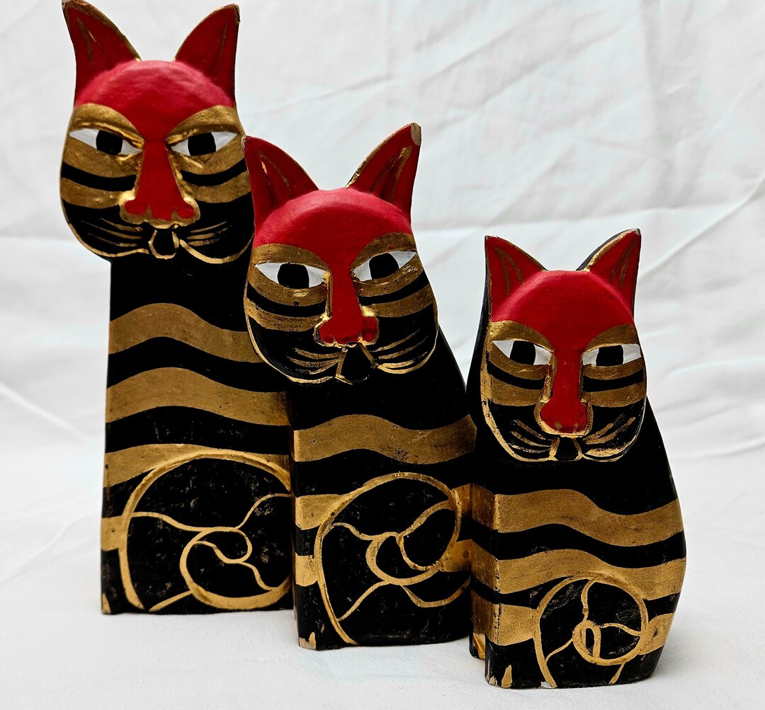 Vintage Laurel Burch Cat Figurines: Handcrafted Folk Art Trio - Etsy