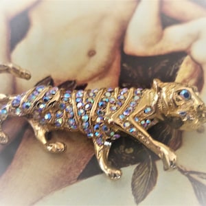 Vintage Gold Tone Tiger Embedded With Brilliant Crystal Rhinestones - Etsy