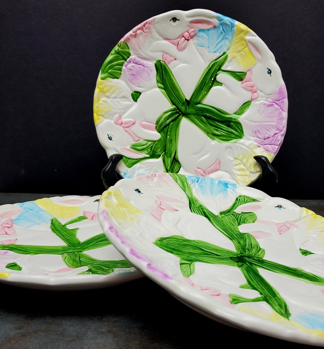 Vintage S E Taiwan Ceramics Raised White Bunny Rabbit Dessert Plates ...