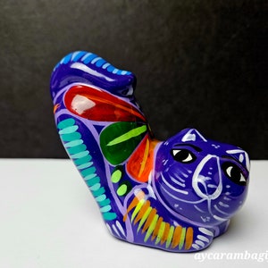 Vintage Handmade, Hand Painted Talavera Pottery Cat Figurine Bright ...