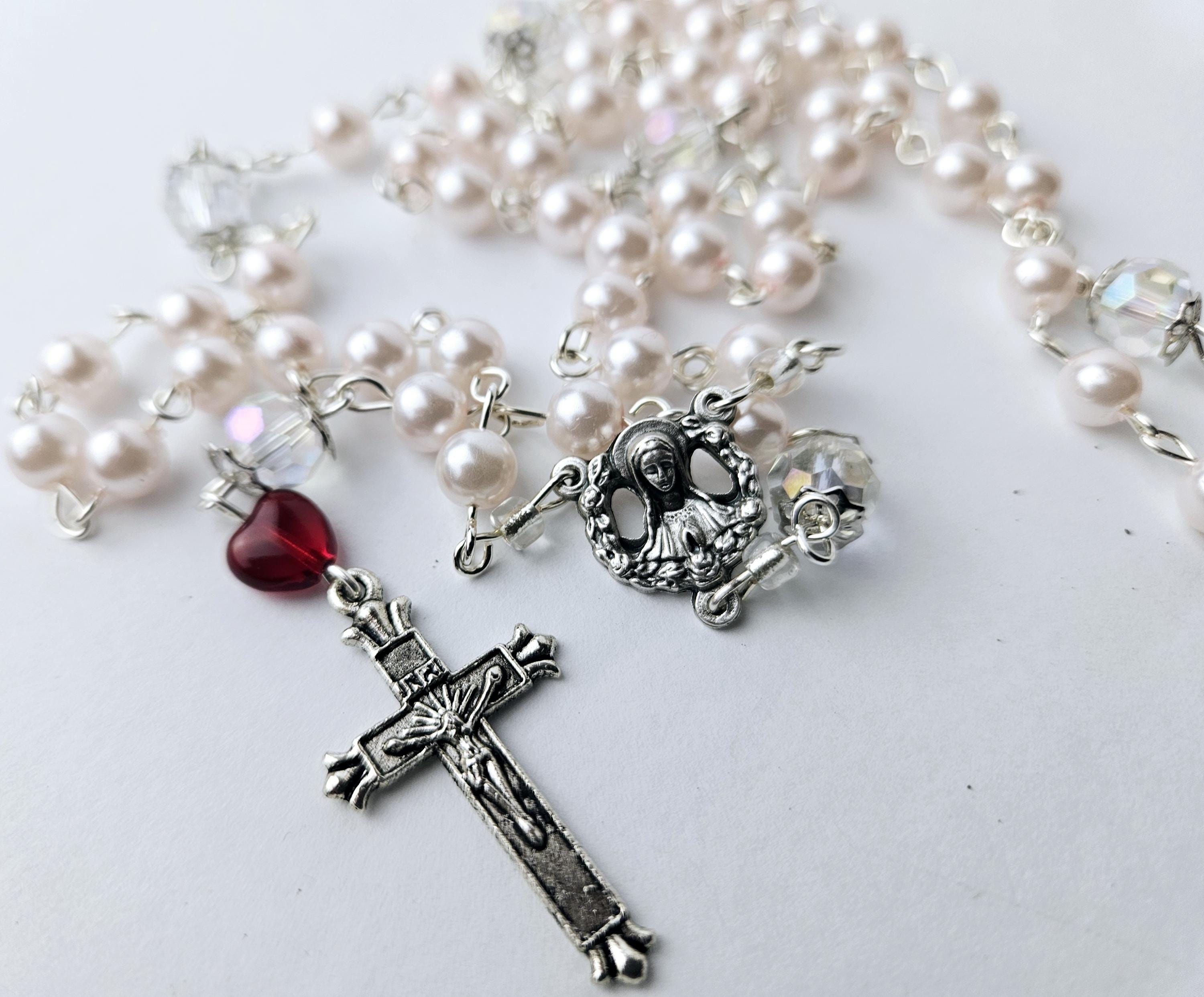 Pretty in Pink Catholic Rosary Pink Pearl With Blessed Mary Center - Etsy
