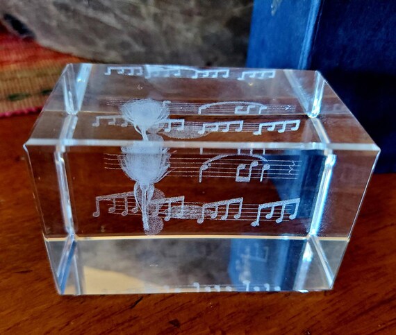 Etched Musical Notes Crystal Rectangular Paperweight - Etsy