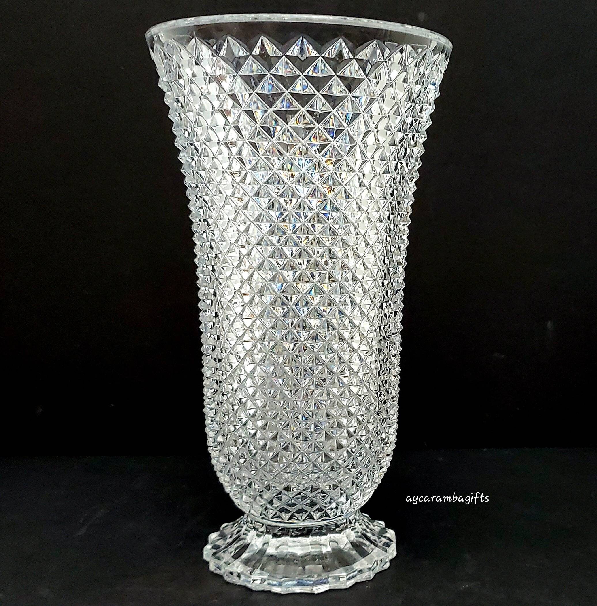 Vintage Sparkling Clear Diamond Point Crystal Rose Vase - Etsy