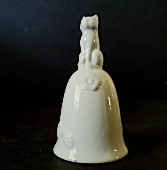 White Porcelain Cat Table Top Bell | Etsy