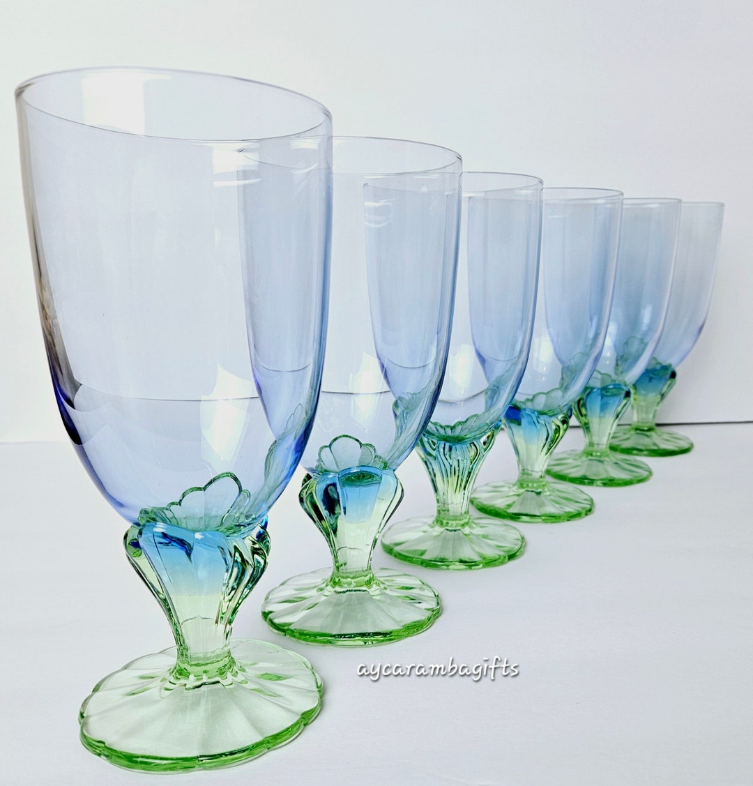 Vintage Blue Green Bahia Crystal Iced Tea Goblet By Bormioli Rocco Set