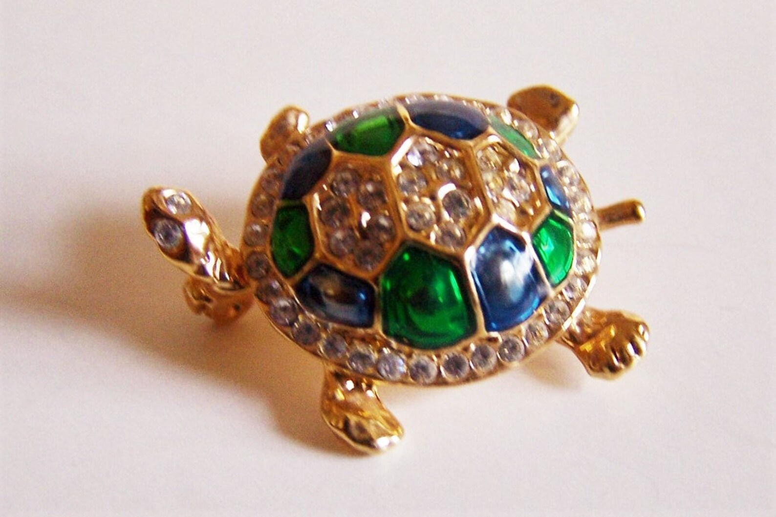 Vintage Turtle Brooch Gold Tone Blue/green Enameled Shell - Etsy