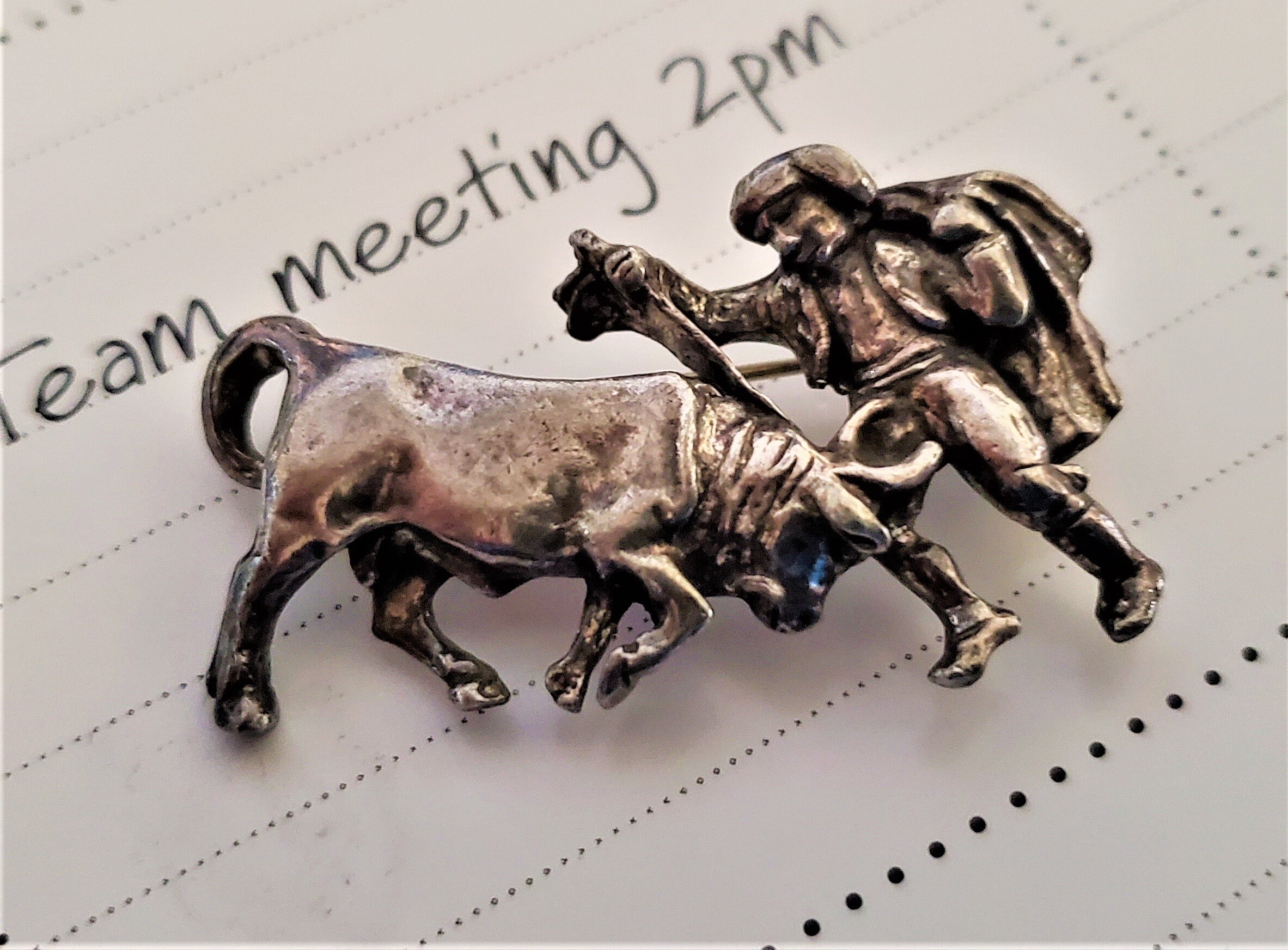 Vintage Pewter Bullfighter Pin | Matador and Bull Brooch | Vintage ...