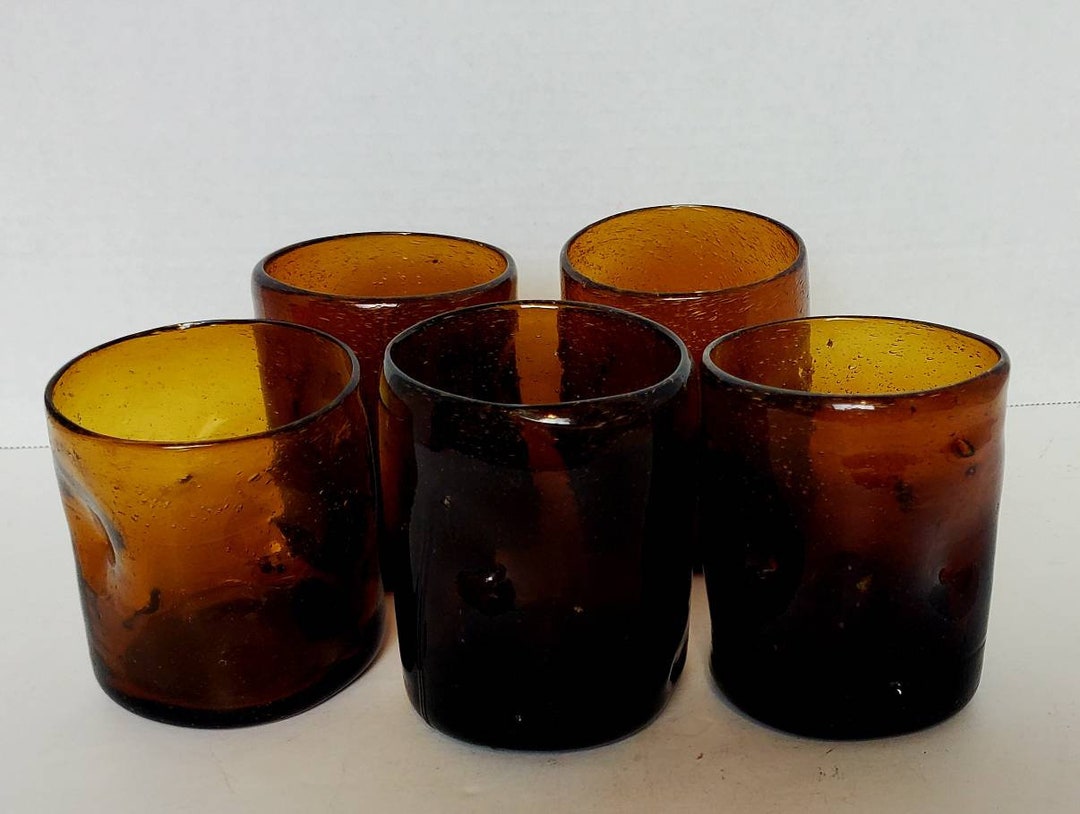 Vintage Dark Brown Amber Highball Blown Dimpled Cocktail Glasses Set of ...