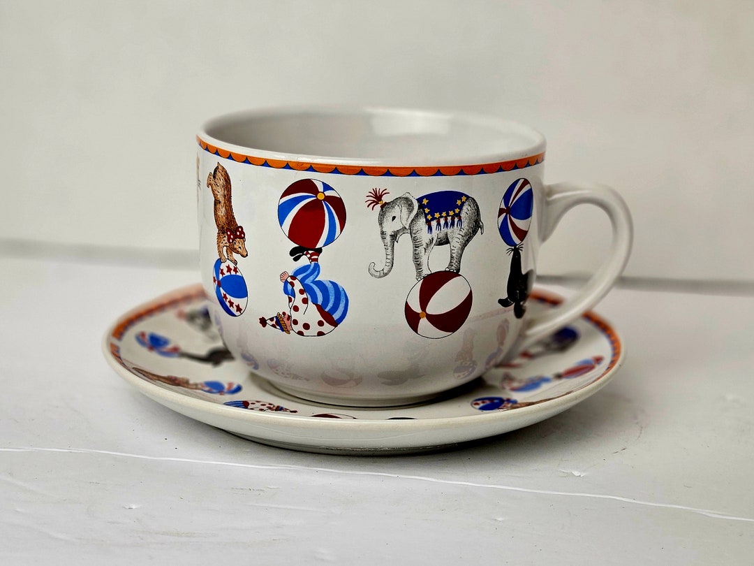 Vintage Cup and Saucer Featuring Circus Big Top Animal Performers and ...