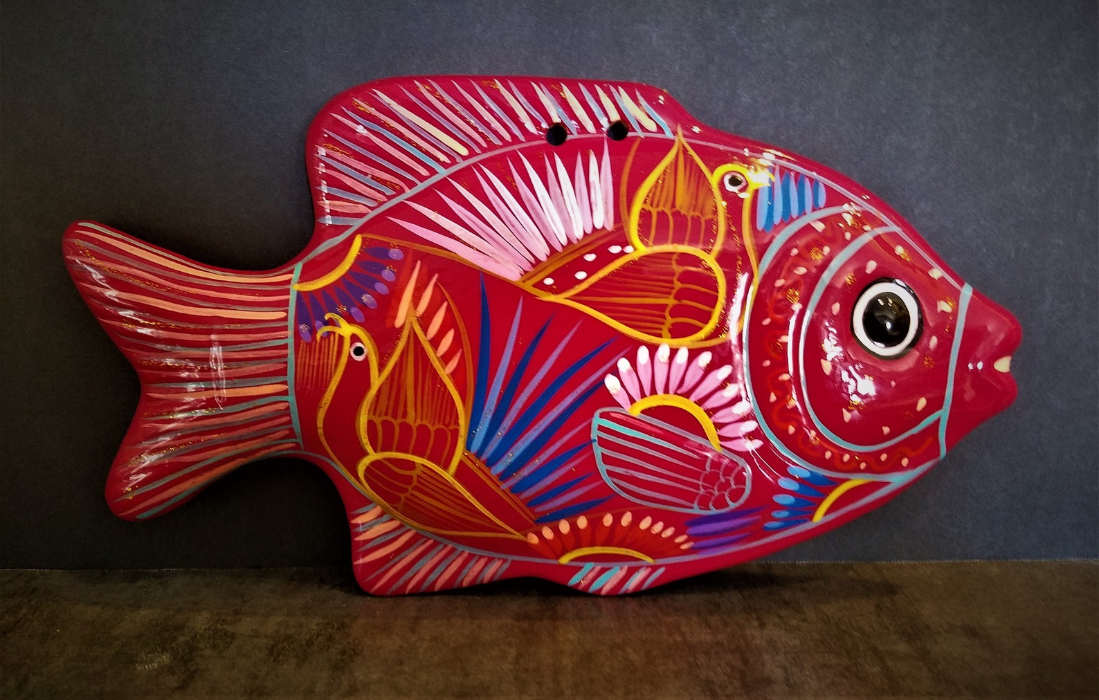 Vintage Mexican Red Clay Pottery Hand Painted Wall Décor Feat: - Etsy