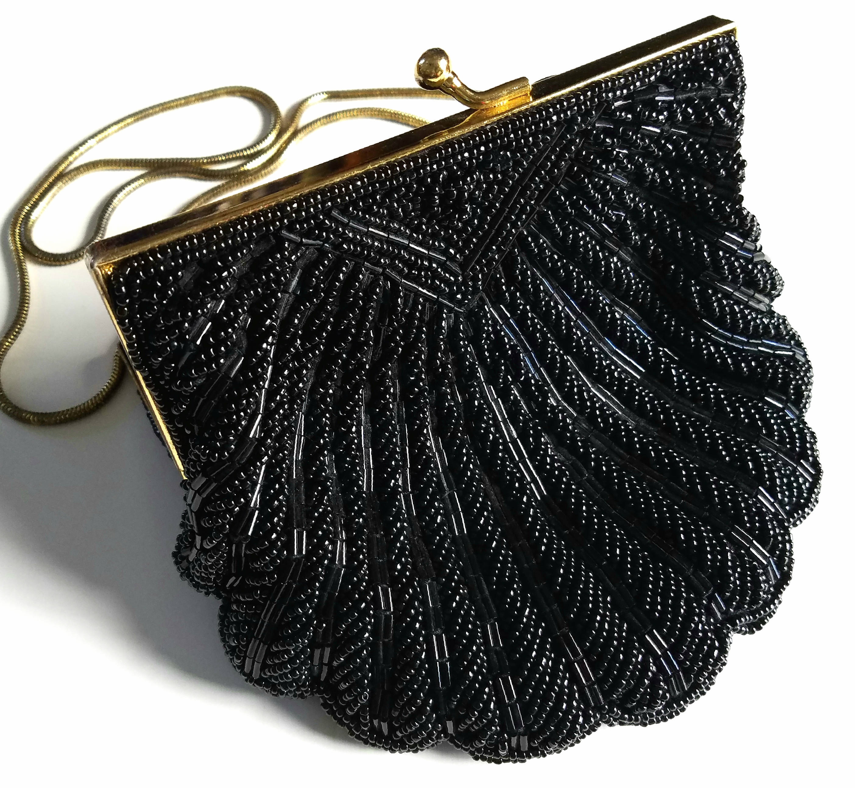 Vintage Black Beaded Kiss Lock Clasp Scalloped Clamshell - Etsy