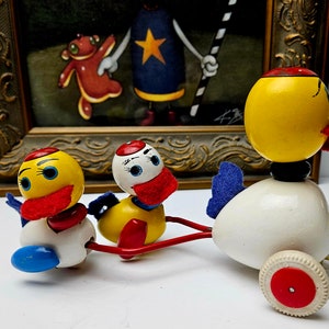 Mid Century Vintage Brio Wooden Duck Family Pull Toy Little Ducky ...