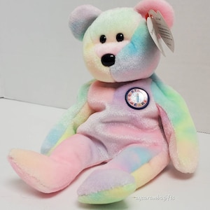 Rare Original B.B. Ty Beanie Baby "birthday Bear" Ty-dye Rainbow Bear ...