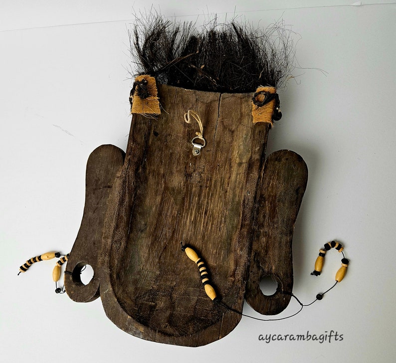 Primitive Antique Handcarved Wood Ceremonial Tribal Mask With Hair ...